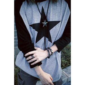 ABYOVRT Women Star Shirt Y2k Tops Vintage Aesthetic Patchwork Long Sleeve Tee Shirts 90s Grunge Clothes (B-Grey, Small)