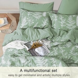 PHF 7 Pieces California King Comforter Set, Ultra Soft Bed in A Bag Comforter & Sheet Set- Botanical Bedding Set Include Comforter, Pillow Shams, Flat Sheet, Fitted Sheet and Pillowcases, Sage Green