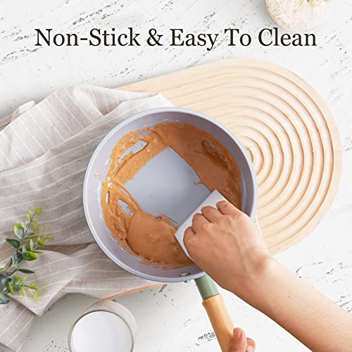 ROCKURWOK Ceramic Nonstick Sauce Pan with Lid, 2.2 Quart Cooking Pot, Small Saucepan with Steamer, PTFE& PFAS-Free, Wooden Handle for Cool Touch, Universal Base(Gas, Electric & Induction), Green