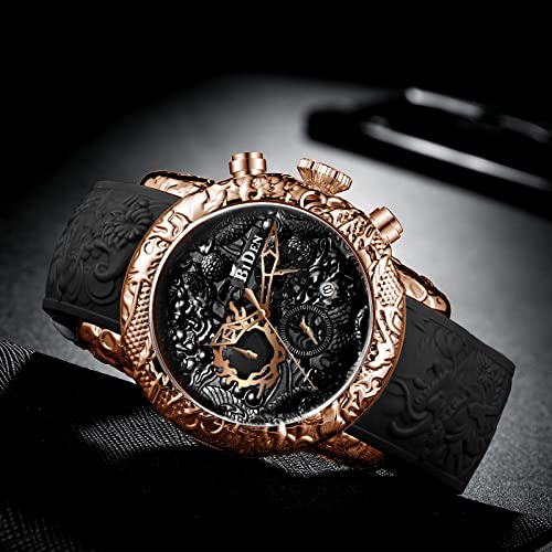 Mens Watches Rose Golden Black