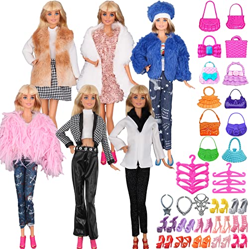 ZTWEDEN Doll Winter Coat Jacket Clothes and Accessories for 30cm Girl Doll with Doll Shoes Winter Tops Coat Jacket Jeans Dress Skirt T-Shirt Hat Hangers Necklaces Handbags for Girls Xmas Gift