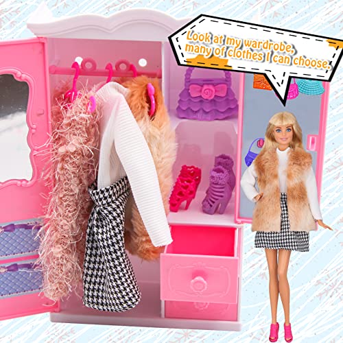 ZTWEDEN Doll Winter Coat Jacket Clothes and Accessories for 30cm Girl Doll with Doll Shoes Winter Tops Coat Jacket Jeans Dress Skirt T-Shirt Hat Hangers Necklaces Handbags for Girls Xmas Gift