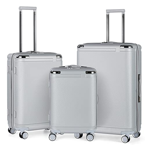 LING RUI 3 Piece Luggage Sets with TSA Approved, Lightweight Hard Shell Travel Large Rolling Checked Suitcases with Spinner Wheels (20/24/28), SILVER