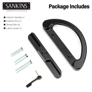 SANKINS Sliding Patio Door Handle Pull Set, Black Diecast Non-Keyed Gate Handle Set for Mortise Lock Style Glass Door, Replacement Handle for Sliding Glass Door Fits 3-15/16” Hole Spacing