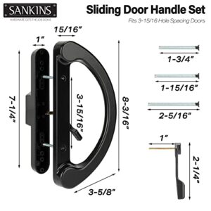 SANKINS Sliding Patio Door Handle Pull Set, Black Diecast Non-Keyed Gate Handle Set for Mortise Lock Style Glass Door, Replacement Handle for Sliding Glass Door Fits 3-15/16” Hole Spacing