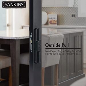 SANKINS Sliding Patio Door Handle Pull Set, Black Diecast Non-Keyed Gate Handle Set for Mortise Lock Style Glass Door, Replacement Handle for Sliding Glass Door Fits 3-15/16” Hole Spacing