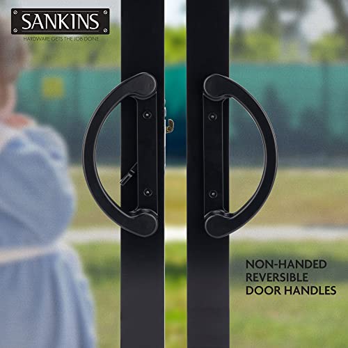 SANKINS Sliding Patio Door Handle Pull Set, Black Diecast Non-Keyed Gate Handle Set for Mortise Lock Style Glass Door, Replacement Handle for Sliding Glass Door Fits 3-15/16” Hole Spacing