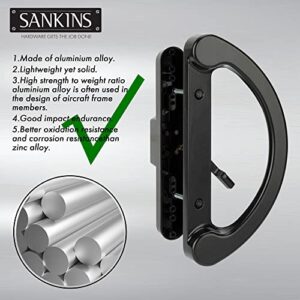 SANKINS Sliding Patio Door Handle Pull Set, Black Diecast Non-Keyed Gate Handle Set for Mortise Lock Style Glass Door, Replacement Handle for Sliding Glass Door Fits 3-15/16” Hole Spacing