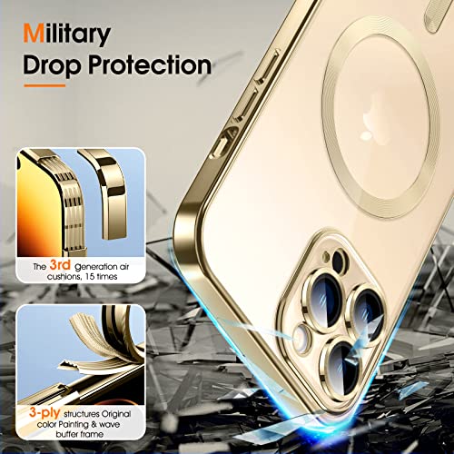 Magnetic Clear for iPhone 14 Pro Max Case with MagSafe [Integrated Camera Glass] Women Phone Case [Original iPhone Exterior] Silicone Cover Slim Thin [Non-Yellowing] Anti-Fingerprint Scratch Men