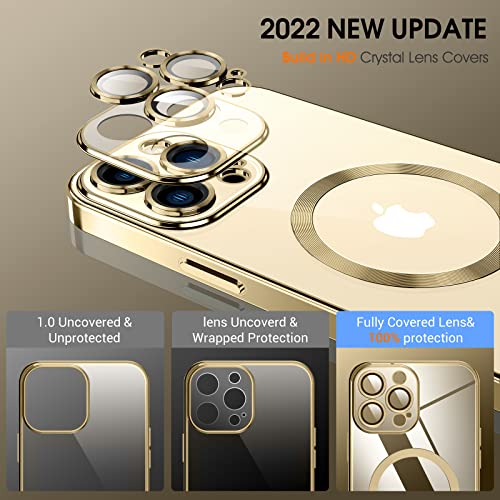 Magnetic Clear for iPhone 14 Pro Max Case with MagSafe [Integrated Camera Glass] Women Phone Case [Original iPhone Exterior] Silicone Cover Slim Thin [Non-Yellowing] Anti-Fingerprint Scratch Men