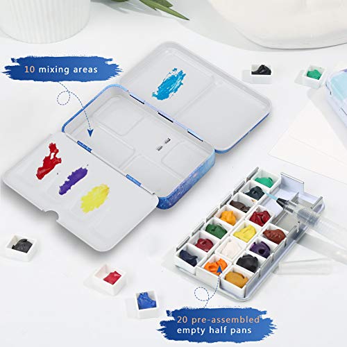 PEVART Empty Watercolor Palette, Metal Empty Watercolor Tin Palette Paint Case with Fold Out Palette with 50 Empty Half Pans for DIY Painting Tray Palette Kit, Travel Palette and Plein Air Painting