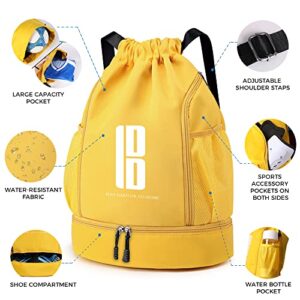 brooman Youth Soccer Bags Boys Girls Backpack for Soccer Basketball Volleyball & Football with Ball Compartment Yellow-6