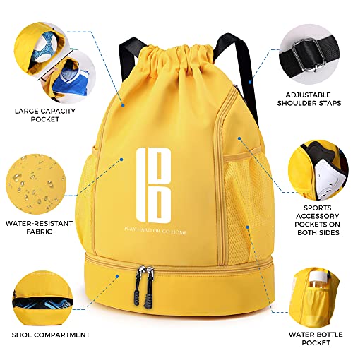 brooman Youth Soccer Bags Boys Girls Backpack for Soccer Basketball Volleyball & Football with Ball Compartment Yellow-6