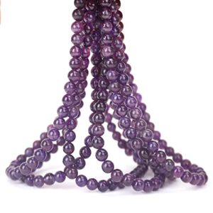 70PCS Natural 8MM Healing Gemstone, Amethyst Energy Stone Round Loose Beads, Semi-Precious Crystal Beads with Free Elastic String for Jewelry Making DIY