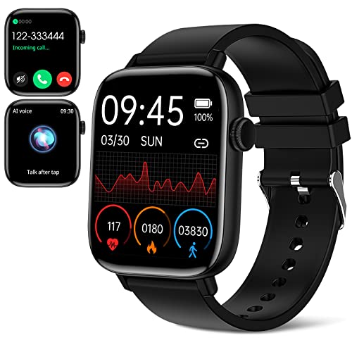 Smart Watch, 1.9 Inch Smartwatch (Answer/Make Call) for Android and iOS Phones Compatible Fitness Tracker with Heart Rate Sleep Tracking,SpO2,Voice Assistant,25 Sport Modes Fitness Watch for Women Men