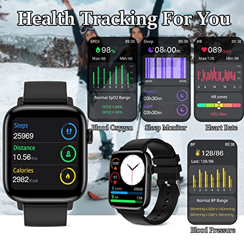 Smart Watch, 1.9 Inch Smartwatch (Answer/Make Call) for Android and iOS Phones Compatible Fitness Tracker with Heart Rate Sleep Tracking,SpO2,Voice Assistant,25 Sport Modes Fitness Watch for Women Men