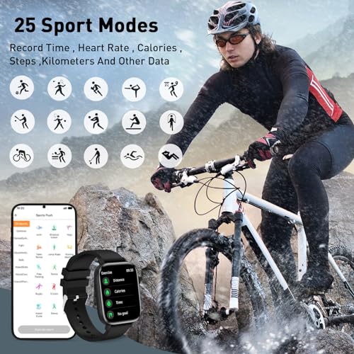 Smart Watch, 1.9 Inch Smartwatch (Answer/Make Call) for Android and iOS Phones Compatible Fitness Tracker with Heart Rate Sleep Tracking,SpO2,Voice Assistant,25 Sport Modes Fitness Watch for Women Men