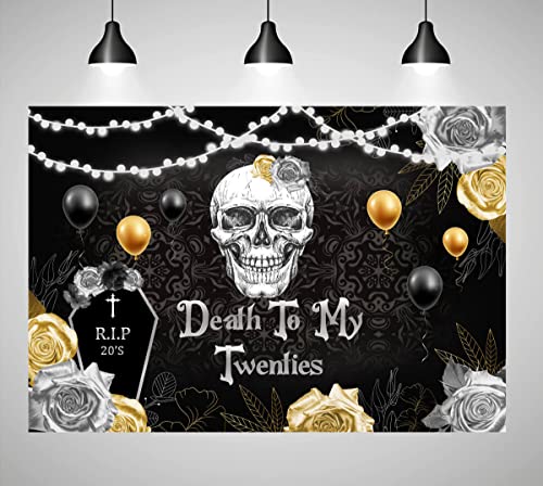 Death to My Twenties Backdrop for 30th Birthday Party Background Decorations Gothic Skull RIP to My 20s Black Rose Balloons Photography Background Supplies 7x5ft