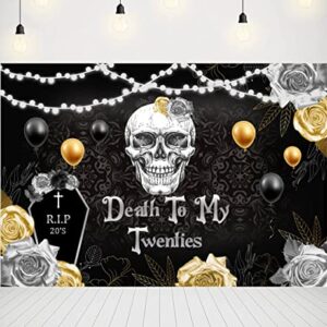 Death to My Twenties Backdrop for 30th Birthday Party Background Decorations Gothic Skull RIP to My 20s Black Rose Balloons Photography Background Supplies 7x5ft