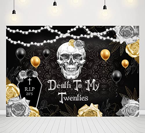 Death to My Twenties Backdrop for 30th Birthday Party Background Decorations Gothic Skull RIP to My 20s Black Rose Balloons Photography Background Supplies 7x5ft