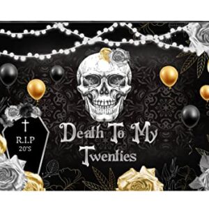 Death to My Twenties Backdrop for 30th Birthday Party Background Decorations Gothic Skull RIP to My 20s Black Rose Balloons Photography Background Supplies 7x5ft