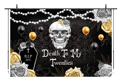 Death to My Twenties Backdrop for 30th Birthday Party Background Decorations Gothic Skull RIP to My 20s Black Rose Balloons Photography Background Supplies 7x5ft