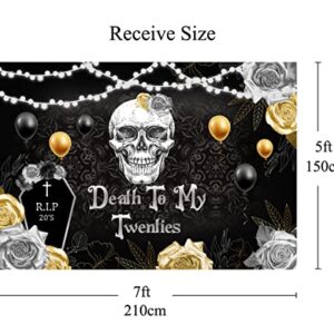 Death to My Twenties Backdrop for 30th Birthday Party Background Decorations Gothic Skull RIP to My 20s Black Rose Balloons Photography Background Supplies 7x5ft