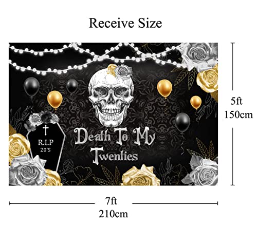 Death to My Twenties Backdrop for 30th Birthday Party Background Decorations Gothic Skull RIP to My 20s Black Rose Balloons Photography Background Supplies 7x5ft