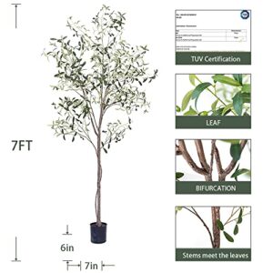 Phimos 7FT Artificial Olive Tree (82") Tall Fake Potted Olive Tree with Planter Large Faux Olive Branches and Fruits Artificial Tree for Modern Home Office Living Room Floor Decor Indoor