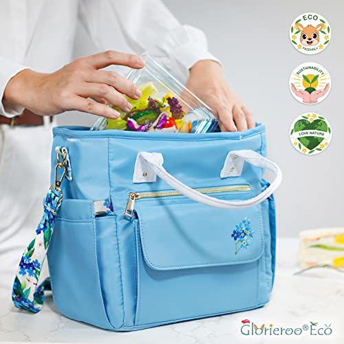 GLORIEROO Deluxe Lunch Bag Women - Leakproof Insulated Lunch Box for Women 2023 Newest Great Gifts for Women Waterproof Multi Pocket Lunch Tote Bag with Removable Strap for Work/Picnic