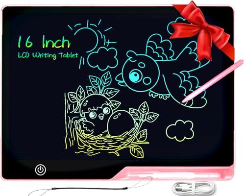 Toy Gifts for Girls, 16 Inch Rechargeable LCD Writing Tablet Birthday Gifts for Kids Doodle Board Drawing Tablet, Reusable Drawing Pads Educational Toys for Boys Girls, Pink