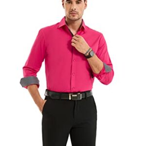 Esabel.C Mens Casual Button Down Shirts Rugular Fit Long Sleeve Fashion Shirts,Rose,L