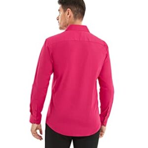 Esabel.C Mens Casual Button Down Shirts Rugular Fit Long Sleeve Fashion Shirts,Rose,L