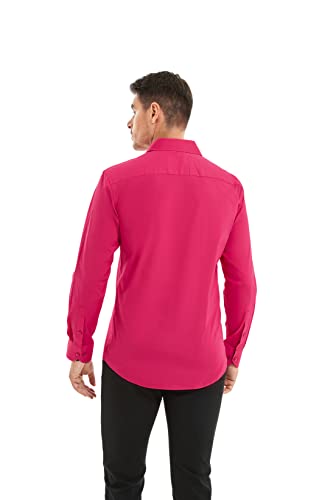 Esabel.C Mens Casual Button Down Shirts Rugular Fit Long Sleeve Fashion Shirts,Rose,L