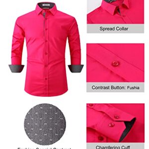 Esabel.C Mens Casual Button Down Shirts Rugular Fit Long Sleeve Fashion Shirts,Rose,L