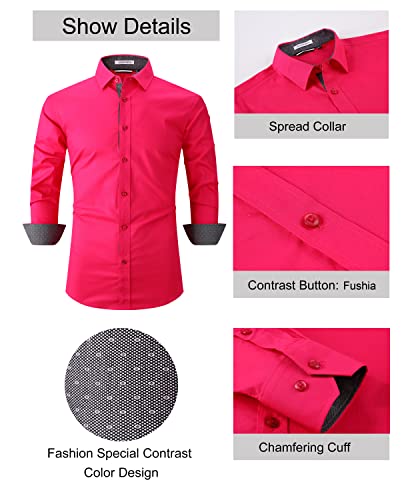 Esabel.C Mens Casual Button Down Shirts Rugular Fit Long Sleeve Fashion Shirts,Rose,L