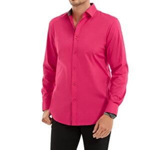 Esabel.C Mens Casual Button Down Shirts Rugular Fit Long Sleeve Fashion Shirts,Rose,L