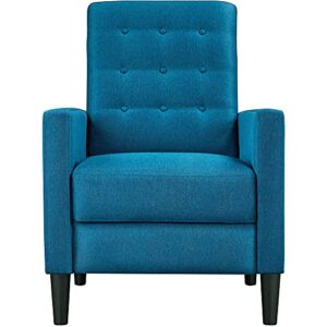 yaheetech fabric recliner chair mid-century modern recliner adjustable single recliner sofa with thicker seat cushion tufted upholstered sofa with pocket spring for living room bedroom blue