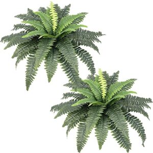 artificial ferns for outdoors, set of 2 bouquets 33" diam large fake ferns faux boston fern bush plant for indoors home garden porch windowsill entrance wedding farmhouse decoraction arrangement