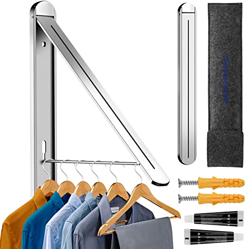 ENKUY Clothes Drying Rack Folding Clothes Rack Wall Mounted Retractable Clothing Dryer Hanger for Laundry Room Organization, Bathroom, Garage, Indoor and Outdoor Universal (Silver)