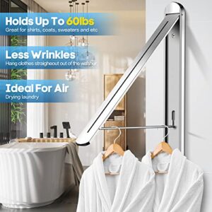 ENKUY Clothes Drying Rack Folding Clothes Rack Wall Mounted Retractable Clothing Dryer Hanger for Laundry Room Organization, Bathroom, Garage, Indoor and Outdoor Universal (Silver)