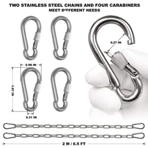 Vigtayue 5/32" Stainless Steel Link Chain, 304 Stainless Steel Link Heavy Duty Coil Chain with Carabiner, 2PCs Hanging Safety Chains for Swing Plants Anti-Theft Pet Dog Anchor Fence Towing Chain Link