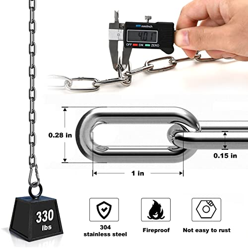 Vigtayue 5/32" Stainless Steel Link Chain, 304 Stainless Steel Link Heavy Duty Coil Chain with Carabiner, 2PCs Hanging Safety Chains for Swing Plants Anti-Theft Pet Dog Anchor Fence Towing Chain Link