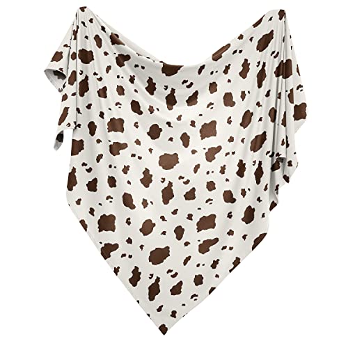 Sweet Jojo Designs Western Cow Print Boy or Girl Swaddle Blanket Jersey Stretch Knit for Newborn Infant Receiving Security - Brown and Cream Off White Gender Neutral Wild West Southern Country Animal