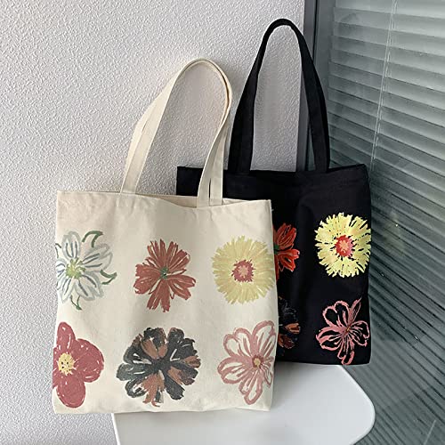 TWOYOMN Women canvas Tote Bag for Women Girls Kids school Shoulder Bag with zipper Work Beach Lunch Travel and Shopping Grocery Bag