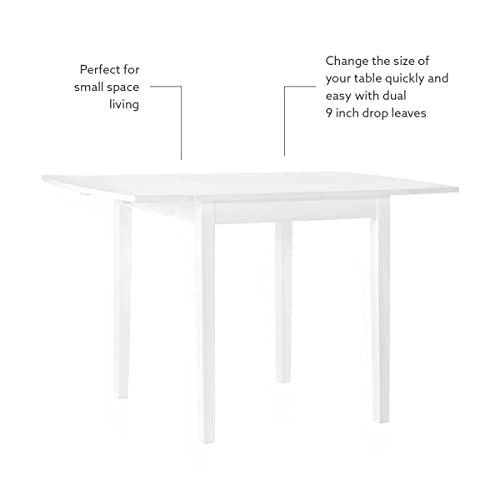 Linon White 30" Square 30" X 48" Fully Extended Torino Drop Leaf Table