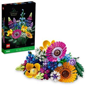 lego icons wildflower bouquet 10313 set - artificial flowers with poppies and lavender, adult collection, unique home décor, botanical piece for wife, spring flowers