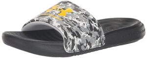 under armour boy's ansa graphic fixed strap slide sandal, (010) black/mod gray/tahoe gold, 3 little kid