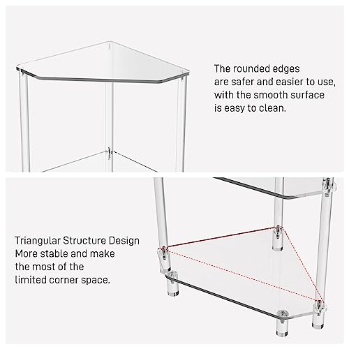 Eglaf Acrylic Corner Side Table - 3 Tier Triangle End Table - Small Side Table for Living Room, Bedroom, Bathroom - 11.8'' L x 11.8'' W x 26 ''H