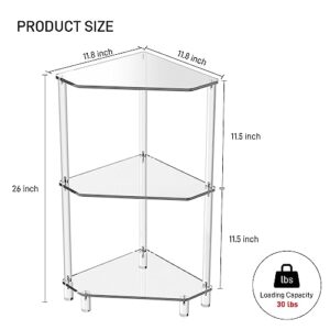 Eglaf Acrylic Corner Side Table - 3 Tier Triangle End Table - Small Side Table for Living Room, Bedroom, Bathroom - 11.8'' L x 11.8'' W x 26 ''H